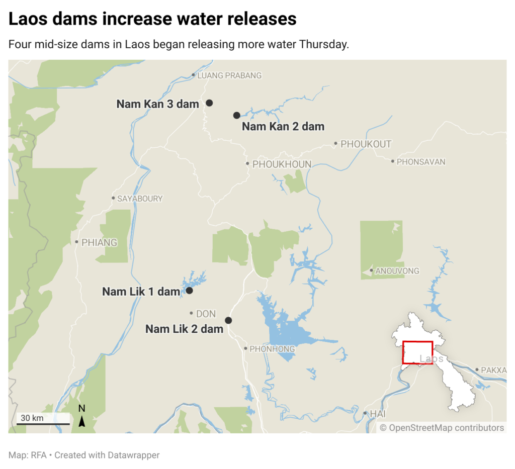 Nine dams in Laos release water, forcing many to head for higher ground